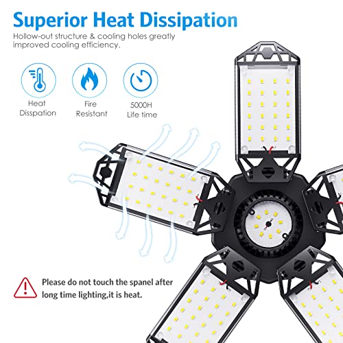 New Upgraded LED Garage Light, 6500K Ultra Bright 128 LED Shop Light with 5 Adjustable Panels, 120W LED Deformable Garage Ceiling Lights with E26 & E27 Screw Socket, for Garage, Workshop,2 Pack