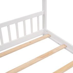 Harper & Bright Designs Full Size House Bed for Kids, Wooden House Bed Frame with Headboard and Footboard, House Floor Bed with Slat Support, No Box Spring Needed (White)