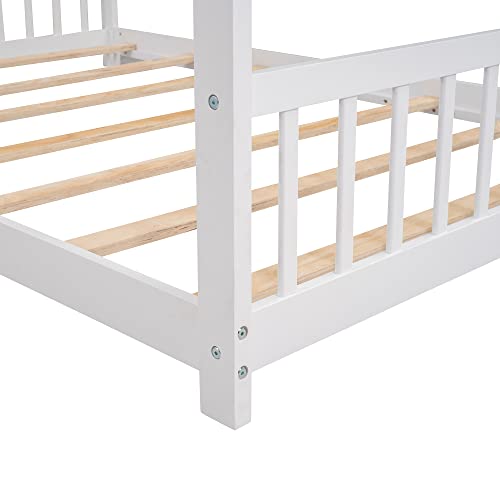 Harper & Bright Designs Full Size House Bed for Kids, Wooden House Bed Frame with Headboard and Footboard, House Floor Bed with Slat Support, No Box Spring Needed (White)