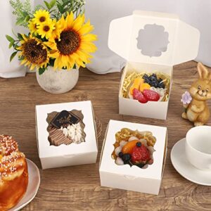 TOMNK 150pcs 4 Inch White Bakery Boxes Small Treat Boxes Cookie Boxes with 3 Style Windows Pastry Boxes Mini Dessert Boxes for Chocolate Strawberries Donuts and Party Favor 4x4x2.5 Inch