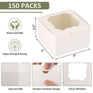 TOMNK 150pcs 4 Inch White Bakery Boxes Small Treat Boxes Cookie Boxes with 3 Style Windows Pastry Boxes Mini Dessert Boxes for Chocolate Strawberries Donuts and Party Favor 4x4x2.5 Inch