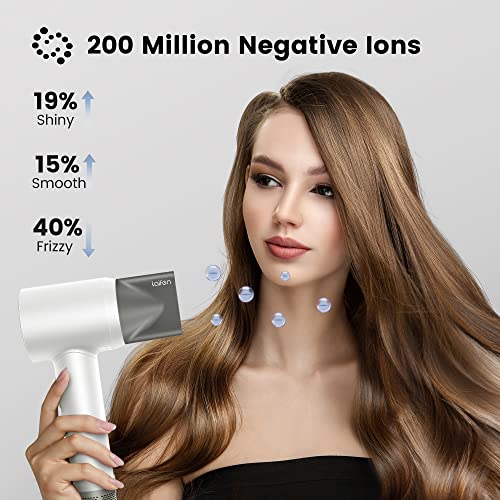 Laifen Hair Dryer, Negative Ionic Blow Dryer with 110, 000 RPM Brushless Motor for Fast Drying, High-Speed Low Noise Thermo-Control Hairdryer with Magnetic Nozzle, for Home, Travel(Pearl White)