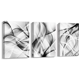 creoate black and white grey wall art for bedroom, 3 panels abstract lines art canvas print framed set artwork modern home decoration for bathroom living room…