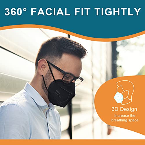 PalmJoy Black KN95 Face Mask - 20 Pack 5 Layer Cup Dust Safety Masks Breathable Comfortable Protection Masks with Elastic Ear Loops for Men & Women