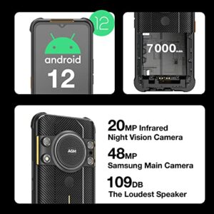 AGM H5 Rugged Smartphone(2023), Rugged Smartphone 109dB Loudest Speaker, Rugged Phone 6.52" HD Screen 6G+128G, Night Vision Camera, IP68 Waterproof Smartphone Outdoor, Dual SIM 4G Android 12