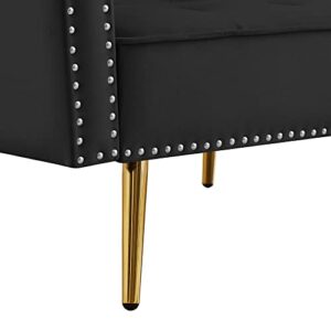 Modern Velvet Upholstered Reversible Sectional Sofa Bed, L Shape Sofa Couch with Removable Ottoman, Nailhead Trim and Gold Mental Legs for Compact Spaces Living Room,Apartment(L Shape Black Sofa)