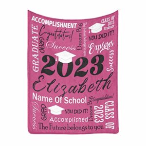 mypupsocks custom graduation blanket class of 2023, congratulations grad blanket personalized fleece throw dark pink blanket 2023 for sister daughter granddaughter bedroom sofa birthday gifts 40x50