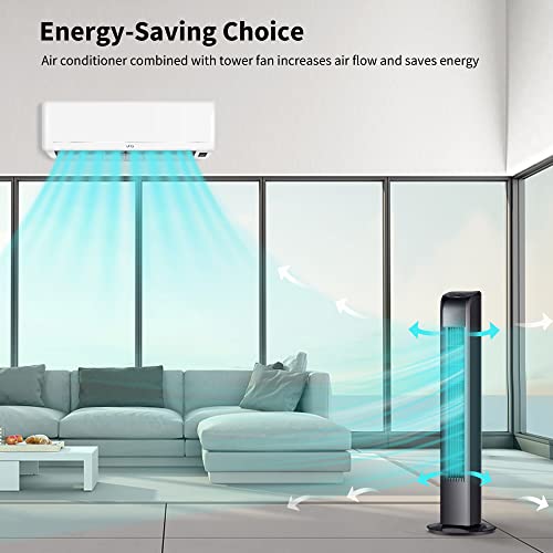 AKIRES Oscillating Tower Fan 30 Inch Portable Light-Weight Space-Saving Quiet Bladeless Floor Fan for Office kitchen Living Room Tower Fan with Remote Control,3 Speeds,3 Modes,7.5H Timer