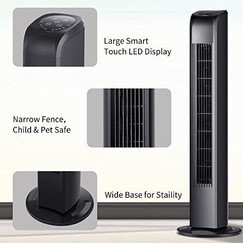 AKIRES Oscillating Tower Fan 30 Inch Portable Light-Weight Space-Saving Quiet Bladeless Floor Fan for Office kitchen Living Room Tower Fan with Remote Control,3 Speeds,3 Modes,7.5H Timer