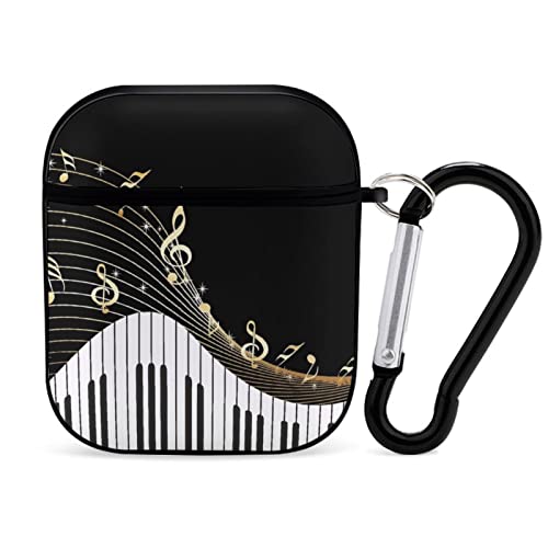 Golden Music Note Piano Airpods Case for Apple Airpods 1&2 Case Portable Shockproof and Anti-Scratch Headphone Charging Case Protective Case with Keychain Chain Gift Unisex