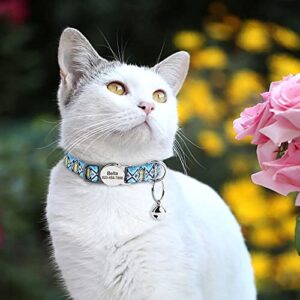 Moonpet Custom Personalized Breakaway Cat Collar with ID Name Phone Number Tag Plate/Customized Engraved Floral Pattern Boy Girl Cat Kitten Collar with Bell