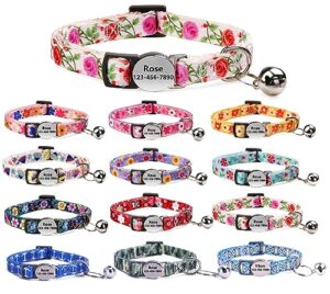 moonpet custom personalized breakaway cat collar with id name phone number tag plate/customized engraved floral pattern boy girl cat kitten collar with bell