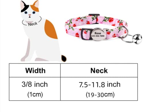 Moonpet Custom Personalized Breakaway Cat Collar with ID Name Phone Number Tag Plate/Customized Engraved Floral Pattern Boy Girl Cat Kitten Collar with Bell