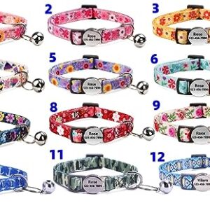 Moonpet Custom Personalized Breakaway Cat Collar with ID Name Phone Number Tag Plate/Customized Engraved Floral Pattern Boy Girl Cat Kitten Collar with Bell