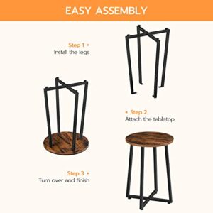 HOOBRO Round Side Table, Round Accent End Table with Sturdy X-Shaped Metal Frame, 15.7" Round Nightstand, for Living Room, Bedroom, Balcony, Office Rustic Brown BF95BZ01