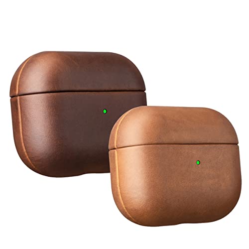 AirPods Pro Leather Case, Genuine Crazy Horse Cowhide Leather Case for AirPods Pro, Indiana Jones Style, Dark Brown and Brown for Men and Women