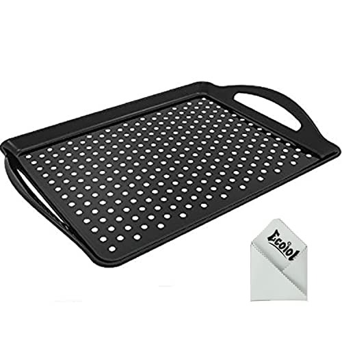 ECOIOU Anti Slip Food Serving Tray with Handles, Rectangle Non Slip Non-Toxic Dishwasher Safe Tray for Snack Fruit Dessert Breakfast Drink, Cleaning Clothes Included