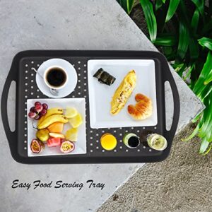 ECOIOU Anti Slip Food Serving Tray with Handles, Rectangle Non Slip Non-Toxic Dishwasher Safe Tray for Snack Fruit Dessert Breakfast Drink, Cleaning Clothes Included