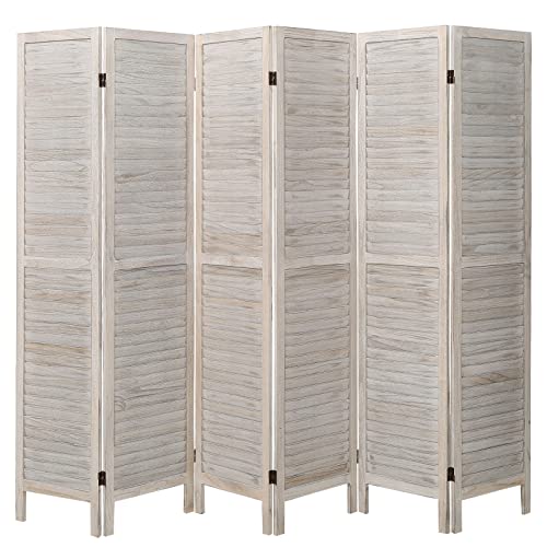 6 Panel ,6FT Wood room divider and Partition Folding Privacy Screens, Double Hinged, Wall for Bedroom Office Bedroom,White