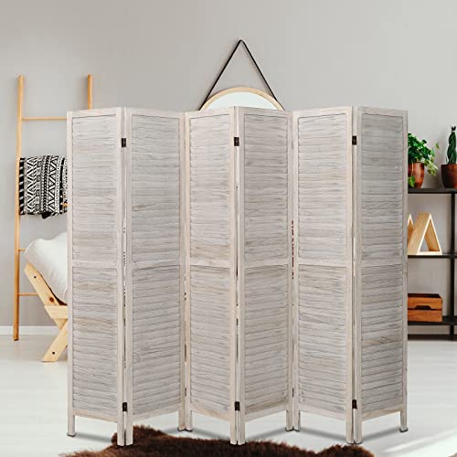 6 Panel ,6FT Wood room divider and Partition Folding Privacy Screens, Double Hinged, Wall for Bedroom Office Bedroom,White