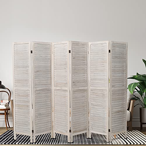 6 Panel ,6FT Wood room divider and Partition Folding Privacy Screens, Double Hinged, Wall for Bedroom Office Bedroom,White