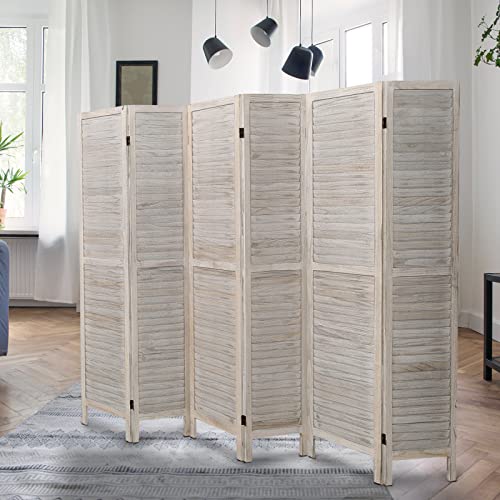 6 Panel ,6FT Wood room divider and Partition Folding Privacy Screens, Double Hinged, Wall for Bedroom Office Bedroom,White