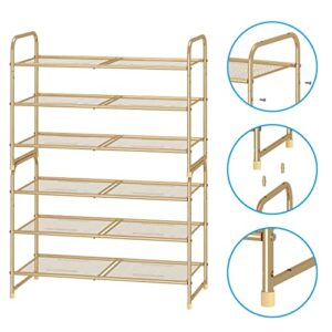 Simple Trending 3-Tier Stackable Shoe Rack, Expandable & Adjustable Shoe Shelf Storage Organizer, Metal Mesh, Gold