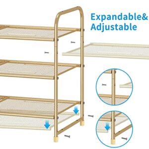 Simple Trending 3-Tier Stackable Shoe Rack, Expandable & Adjustable Shoe Shelf Storage Organizer, Metal Mesh, Gold