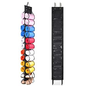 zoklu legging storage bag storage hanger, hanging closet organizer-storage bags/containers for clothes, clothes storage organizer with 24 roll compartments, foldable storage organizer (biack), qa001