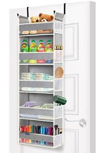 roomtalk over the door hanging organizer 5-shelves for bathroom, door organizer hanging with 2 large metal hooks & 10 pockets, over the door storage for baby nursery, grey