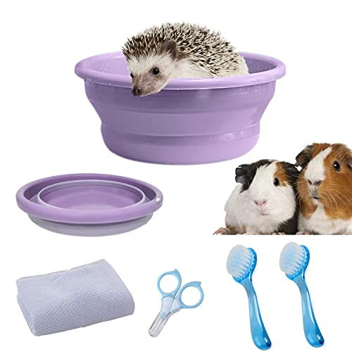 JSLZF Hedgehog Supplies Hedgehog Bath Kit Plastic Foldable Hedgehog Bathtub, Hedgehog Nail Clippers, 2PCS Bathing Brush, Bath Towel, Pet Guinea Pig Bath for Small Animal