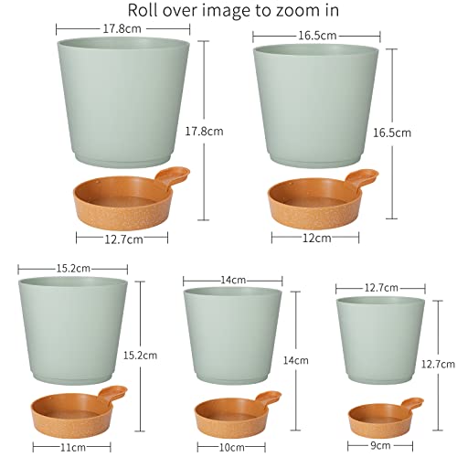 GARDIFE Plant Pots 7/6.5/6/5.5/5 Inch Self Watering Planters with Drainage Hole, Plastic Flower Pots, Nursery Planting Pot for All House Plants, African Violet, Flowers, and Cactus,Green