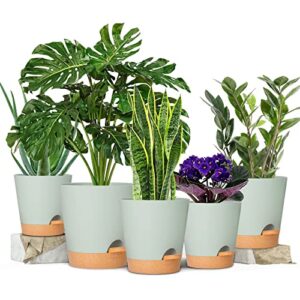 GARDIFE Plant Pots 7/6.5/6/5.5/5 Inch Self Watering Planters with Drainage Hole, Plastic Flower Pots, Nursery Planting Pot for All House Plants, African Violet, Flowers, and Cactus,Green