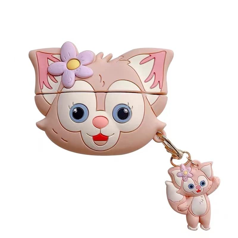 LVANLLF Cool Silicone Pink LinaBell Fox Animals Headphone Case Compatible with Airpods Pro Headphones Funny Cat Cover with Key Chain for Girls Teenager Best Gift