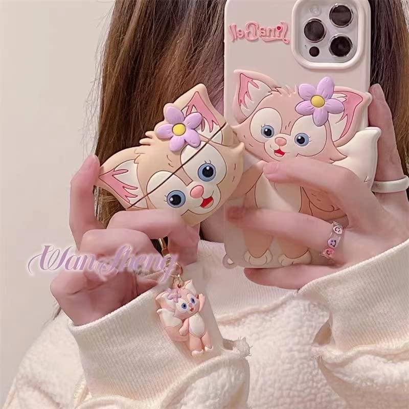 LVANLLF Cool Silicone Pink LinaBell Fox Animals Headphone Case Compatible with Airpods Pro Headphones Funny Cat Cover with Key Chain for Girls Teenager Best Gift