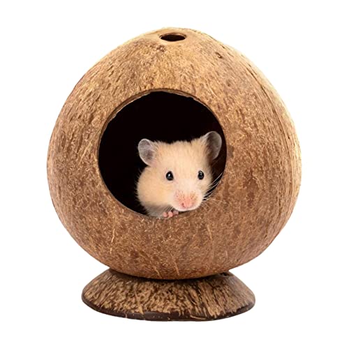 StellaOutletStore Hamster Hideout Coconut Hut Raw Coco Husk, Pet Hiding House, Climber or Chew Toy, Small Animal Cage Habitat Decor for Mice, Rats, Gerbils