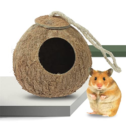 StellaOutletStore Hamster Hideout Coconut Hut Raw Coco Husk, Pet Hiding House, Climber or Chew Toy, Small Animal Cage Habitat Decor for Mice, Rats, Gerbils