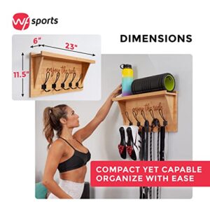 WF Sports SureSpacePro for Peloton Shelf | Wood Home Gym Organizer | Great Gym Shelf That Works as a Yoga Mat Shelf, Peloton Shoe Hanger, and for Other Peloton Accessories | Gym Shelf for Home Gym