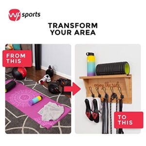 WF Sports SureSpacePro for Peloton Shelf | Wood Home Gym Organizer | Great Gym Shelf That Works as a Yoga Mat Shelf, Peloton Shoe Hanger, and for Other Peloton Accessories | Gym Shelf for Home Gym