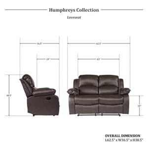 Lexicon Humphreys Wall-Hugger Manual Double Reclining Loveseat, Brown