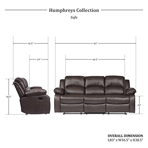 Lexicon Humphreys Wall-Hugger Manual Double Reclining Sofa, Brown