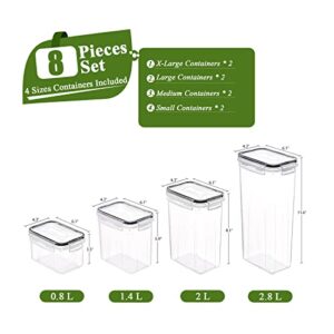 MALOVS Food Storage Containers Set, 8 Pcs Airtight Food Storage Containers with Durable Lids, Kitchen Pantry Organization Ideal for Food, Snacks, Sugar and Pastas.