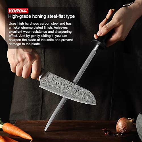 KONOLL Professional Honing Rod, Knife Steel Magnetized for Safety. With an Oval Handle for a Firm Grip and is Built For Daily Use, Perfect for Chefs and Home Cooks