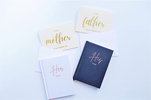 Wedding Vow Books His and Hers- Vow Books, Set with Wedding Cards for Parents, Vow Books for Wedding, Hardcover Rose Gold Foil & Gilded Edges, 13.97 X10.16 CM 40 Pages, 2 pcs Navy Blue White