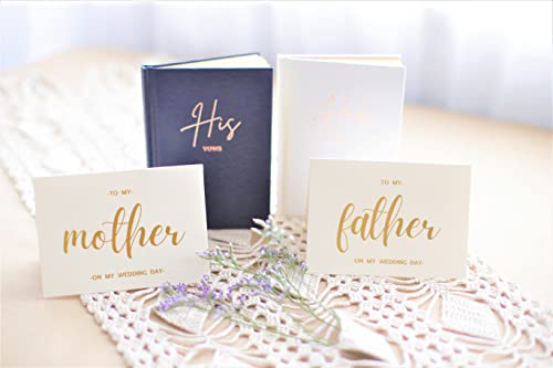 Wedding Vow Books His and Hers- Vow Books, Set with Wedding Cards for Parents, Vow Books for Wedding, Hardcover Rose Gold Foil & Gilded Edges, 13.97 X10.16 CM 40 Pages, 2 pcs Navy Blue White