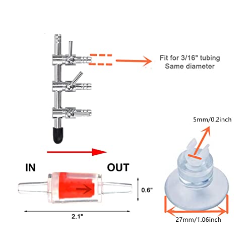 GDQLCNXB 2Pcs 3-Way Aquarium Air Flow Control Lever Valve Distributor Splitter Pump Accessories Set with 6Check Valves & 8 Suction Cups for Fish Tank