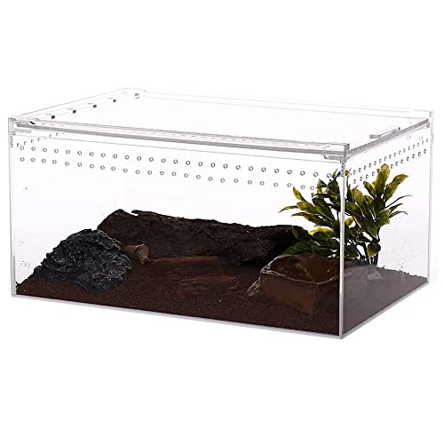 Magnetic Acrylic Reptile terrariums Transparent Enclosure Feeding Supplies Reptile Box,Amphibians pet breeding Vivarium Tank for Turtle,Spiders,Frogs,Geckos,Mantis,Snakes,Scorpions,etc (Large)