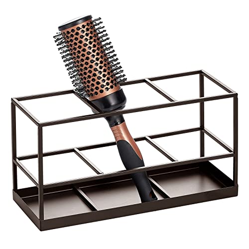 mDesign Steel Bathroom Countertop Hair Tool Storage Organizer Accessory Basket Tray, Vanity Table Holder for Hair Dryer, Straightener, Curling Iron, Styling Products, Citi Collection, Chrome