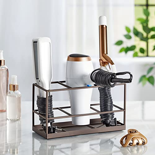 mDesign Steel Bathroom Countertop Hair Tool Storage Organizer Accessory Basket Tray, Vanity Table Holder for Hair Dryer, Straightener, Curling Iron, Styling Products, Citi Collection, Chrome