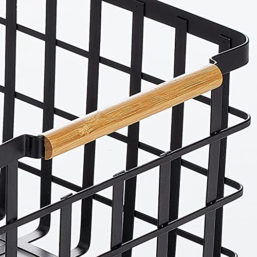 mDesign Metal Wire Closet Storage Basket Bin Organizer with Wood Handles for Bedroom, Bathroom, Mudroom, Entryway, Hallway, or Linen Closet Organization - Yami Collection, Matte Black/Natural